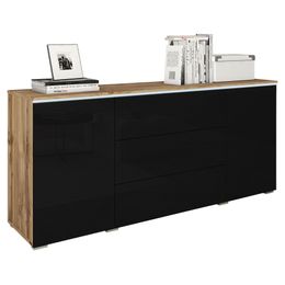 Sideboard Vera mit LED ca. 150 cm Schwarz/Eiche Wotan
