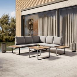 Loungegarnitur Elia Grau Outdoorstoff/Metall/Holz