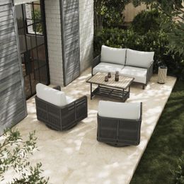 Loungegarnitur Malia Grau Outdoorstoff/Metall/Akazie