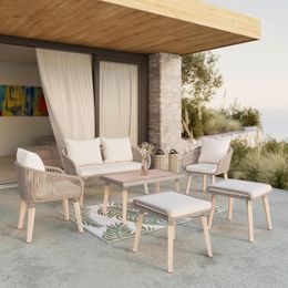 Loungegarnitur Elodie Creme Outdoorstoff/Holz