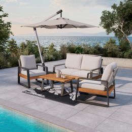 Loungegarnitur Alexa Creme Outdoorstoff/Metall +Abdeckung