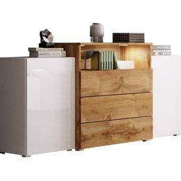 Sideboard Urban III mit LED ca. 150x69 cm Wei&szlig;/Eiche Wotan