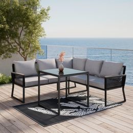 Dining-Loungeset Paulina Grau Metall/Outdoorstoff