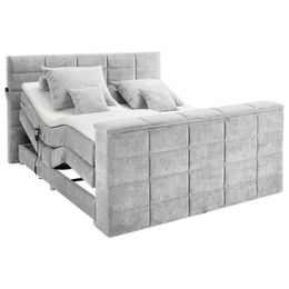 CARRYHOME Boxspringbett Denver Silber ca. 180x200 cm mit Topper