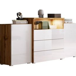Sideboard Urban III mit LED ca. 150x69 cm Wei&szlig;/Eiche Wotan