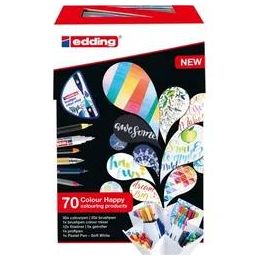 Edding Brushpan Colour Happy Set, 70er Set mit Fasermaler, Pinselstifte, Fineliner, Gelroller, Farbmixer und Pastell-Stift