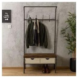 HTI-Living HTI-line Garderobe im Steampunk-Design Industrial Look mit Sitzbank und Schubladen