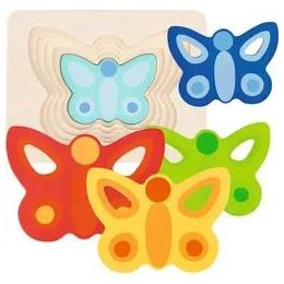 goki 57486 - Schichtenpuzzle Schmetterling II, 5-teilig, Holz, 17x13cm