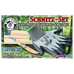 Corvus A600377 - Kids At Work, Schnitz-Set, Messer, Handschuhe, Holz