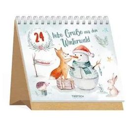 TR&Ouml;TSCH - Aufstell Adventskalender "24 liebe Gr&uuml;&szlig;e aus dem Winterwald" Weihnachtskalender mit 24 Aquarellbildern und Weihnachtszitatentellkalender