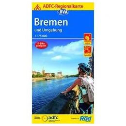ADFC-Regionalkarte Bremen und Umgebung, 1:75.000, mit Tagestourenvorschl&auml;gen, rei&szlig;- und wetterfest, E-Bike-geeignet, GPS-Tracks Download