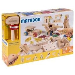 Matador 21108 - Maker M108, Baukasten, Holz, 108 Teile, Konstruktionsbaukasten, ab 3 Jahren, Spielend lernen!