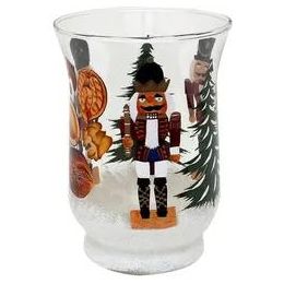 SIGRO Teelichthalter &Oslash; 11 cm Glas mit Weihnachtsmotiv Nussknacker