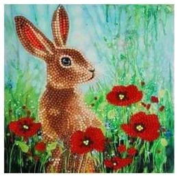 CRAFT Buddy CCK-A101 - Crystal Art Card Kit, Wild Poppies and the Hare, Hase, 18x18cm, Kristall-Kunstkarte, Diamond Painting