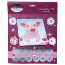 CRAFT Buddy CCK-A100 - Crystal Art Card Kit, Pig on the Fence, Schwein, 18x18cm, Kristall-Kunstkarte, Diamond Painting