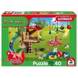 Schmidt Spiele SCHLEICH Farm World, Fr&ouml;hliche Hunde, 40 Teile, mit Add-on (eine Original Figur)