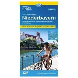 ADFC-Regionalkarte Niederbayern, 1:75.000, mit Tagestourenvorschl&auml;gen, rei&szlig;- und wetterfest, E-Bike-geeignet, GPS-Tracks Download