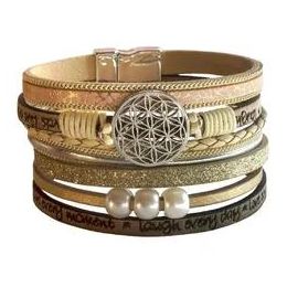 Armband "Blume des Lebens" Kunstleder beige, Metall silberfarben