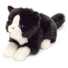 HERMANN TEDDY ORIGINAL Teddy Hermann 90689 - Katze liegend, 20 cm, schwarz/wei&szlig;, Pl&uuml;schtier