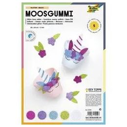 Folia Moosgummi GLITTER/MAGIC selbstklebend 20x29cm, 5 Blatt farbig