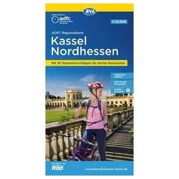 ADFC-Regionalkarte Kassel Nordhessen, 1:75.000, mit Tagestourenvorschl&auml;gen, rei&szlig;- und wetterfest, E-Bike-geeignet, GPS-Tracks-Download