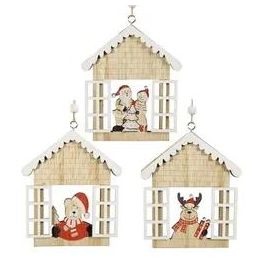 HTI-Living Baumschmuck H&auml;uschen Fenster, 3er Set Holz