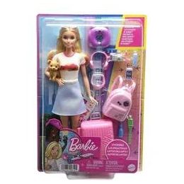Mattel Barbie Reise-Puppe (blond), Anziehpuppe mit Hund & Urlaubs-Zubeh&ouml;r