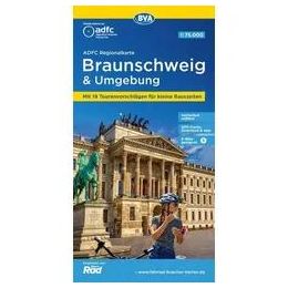 ADFC-Regionalkarte Braunschweig und Umgebung, 1:75.000, mit Tagestourenvorschl&auml;gen, rei&szlig;- und wetterfest, E-Bike-geeignet, GPS-Tracks-Download