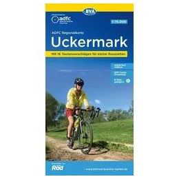 ADFC-Regionalkarte Uckermark, 1:75.000, mit Tagestourenvorschl&auml;gen, rei&szlig;- und wetterfest, E-Bike-geeignet, GPS-Tracks-Download