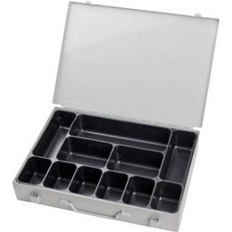 Sortimentskoffer ADB, leer, 11-fache Einteilung, abschlie&szlig;bar, mit Griff, B 330 x T 230 x H 50 mm, Stahl & ABS-Kunststoff, lichtgrau RAL 7035