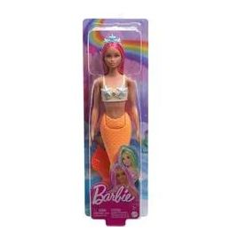 Mattel Barbie Meerjungfrau-Puppe mit pinkfarbenem Haar, weicher orangefarbener Schwanzflosse und Haarband