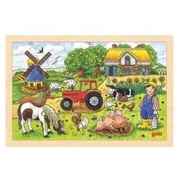 goki 57891 - Einlegepuzzle M&uuml;llers Farm, 24-teilig, Holz, 30x20cm