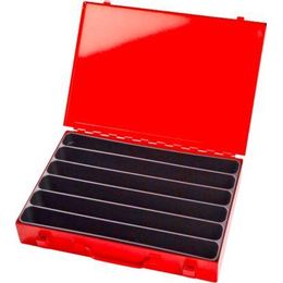 Sortimentskoffer ADB, leer, 6-fache lange Einteilung, abschlie&szlig;bar, mit Griff, B 330 x T 230 x H 50 mm, Stahl & ABS-Kunststoff, verkehrsrot RAL 3020