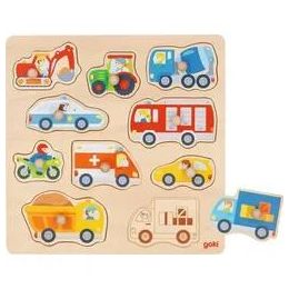 goki 57391 - Hintergrundbildpuzzle Fahrzeuge, 10-teilig, Holz, 27x27cm