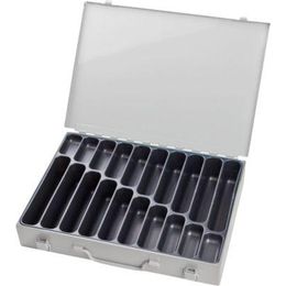 Sortimentskoffer ADB, leer, 20-fache Einteilung, abschlie&szlig;bar, mit Griff, B 330 x T 230 x H 50 mm, Stahl & ABS-Kunststoff, lichtgrau RAL 7035