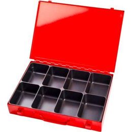 Sortimentskoffer ADB, leer, 8-fache Einteilung, abschlie&szlig;bar, mit Griff, B 330 x T 230 x H 50 mm, Stahl & ABS-Kunststoff, verkehrsrot RAL 3020