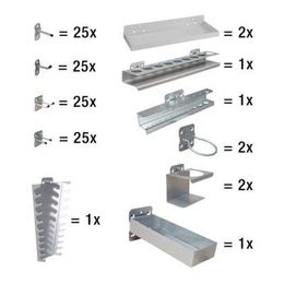 Werkzeughalter Set ADB, 110-teilig, f&uuml;r Lochw&auml;nde mit 4-Kantlochung 10 x 10 mm & Lochabstand 38 mm, Stahl pulverbeschichtet, wei&szlig;aluminium RAL 9006