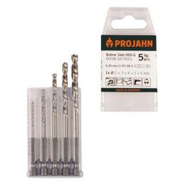 Projahn Spiralbohrer-Set, HSS-G, 5-teilig, 6-kant-Schaft E6.3, &Oslash; 2-3-4-5-6 mm