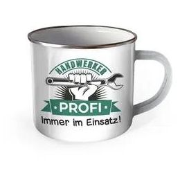 Tr&ouml;tsch Emaille Becher Handwerker Tasse Handwerker Profi Immer im Einsatz