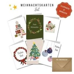 KEITCARDS Weihnachtskarten - handgezeichnete Klappkarten mit Briefumschlag, 6er Set