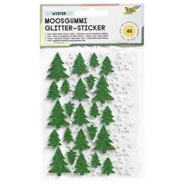 Folia Moosgummi Glitter-Sticker WINTER, 40 St&uuml;ck, gr&uuml;n/wei&szlig; sortiert