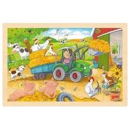 goki 57420 - Einlegepuzzle Kleiner Traktor, 24-teilig, Holz, 30x20cm