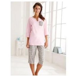 Schlafanzug, Damen, Gr. 48/50, rosa (ros&eacute;, grau, bedruckt), 100% Baumwolle, Homewear-Sets Schlafanzug