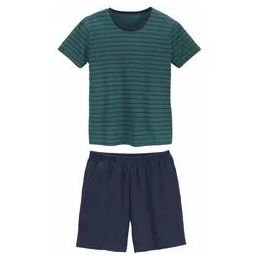 Pyjama Le Jogger, Jungen, Gr. 146/152, blau (petrol, marine), Jersey, Obermaterial: 100% Baumwolle, gestreift, Basic, l&auml;ssig geschnitten kurz, Rundhals, abgesteppte Kante, Homewear-Sets Pyjama, Schlafanzug mit gestreiftem Oberteil