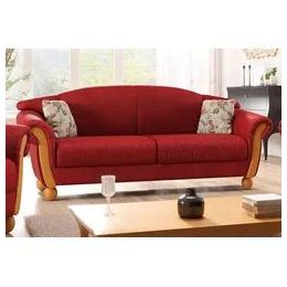 3-Sitzer Home Affaire "Milano, bequemes Sofa mit geschwungenen Armlehnen, Landhaus-Stil", rot, B:190cm H:83cm T:81cm, Chenille (70% Polyacryl, 30% Polyester);Chenille (70% Polyacryl, 30% Polyester) auf Korpus und Zierkissen, Sitz und R&uuml;cken im Blumenmuster &raquo;Paradise&laquo; (100% Polyester), Sofas