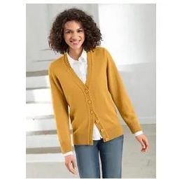 Strickjacke Casual Looks, Damen, Gr. 38, gelb (maisgelb), 50% Baumwolle, 50% Polyacryl, unifarben, figurumspielend, Strickjacken Strickjacke
