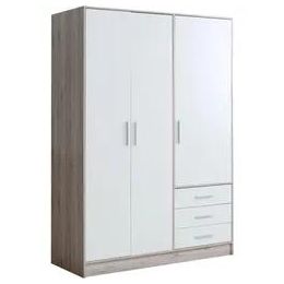 Kleiderschrank FORTE "Jupiter, Made in Europe, mit Schubladen", wei&szlig; (eiche, wei&szlig;), B:145cm H:200cm T:60cm, FSC-zertifizierter Holzwerkstoff, Schr&auml;nke, Kleiderschrank, Stauraum, 2 Breiten, 4 Farben, Schubladen, variable Einlegeb&ouml;den