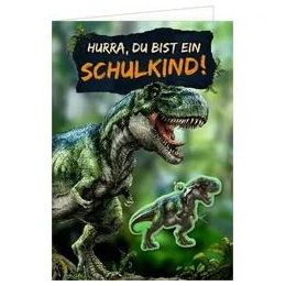 Coppenrath Verlag Gru&szlig;karte m. Anh.- Hurra, du bist ein Schulkind! (T-Rex W.)