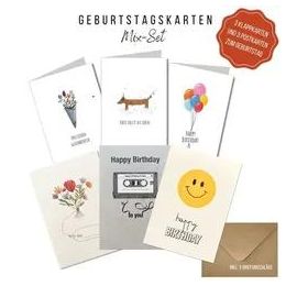 KEITCARDS Geburtstagskarten mixed Set - 3 Postkarten und 3 Klappkarten