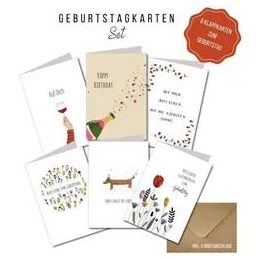 KEITCARDS Geburtstagskarten - handgezeichnete Klappkarten inklusive Briefumschlag, 6er Set